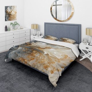 Designart "White and gold champagne flow V" Champagne Bedding Cover Set ...