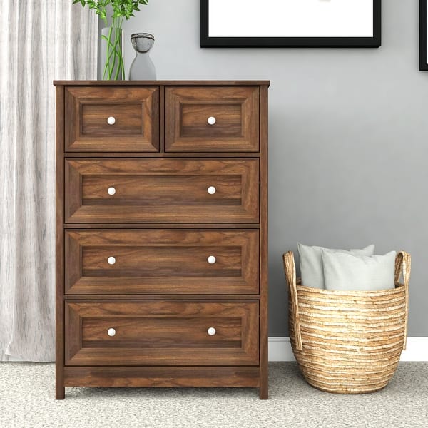 Boahaus Trudy Walnut Wood Dresser with 5 Drawer Dresser - Bed Bath ...