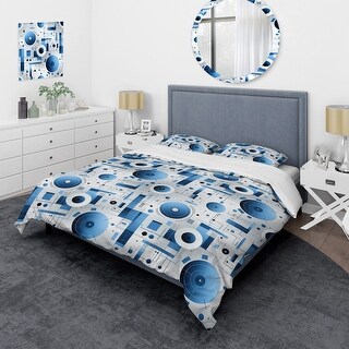 Designart "Industrial Blue Matrix Geometric Pattern II" White Modern ...