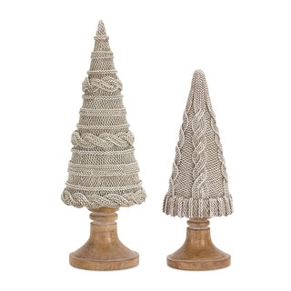 2 Beige & Brown Woven Christmas Tree Tabletop Decorations 15.25" - Bed ...