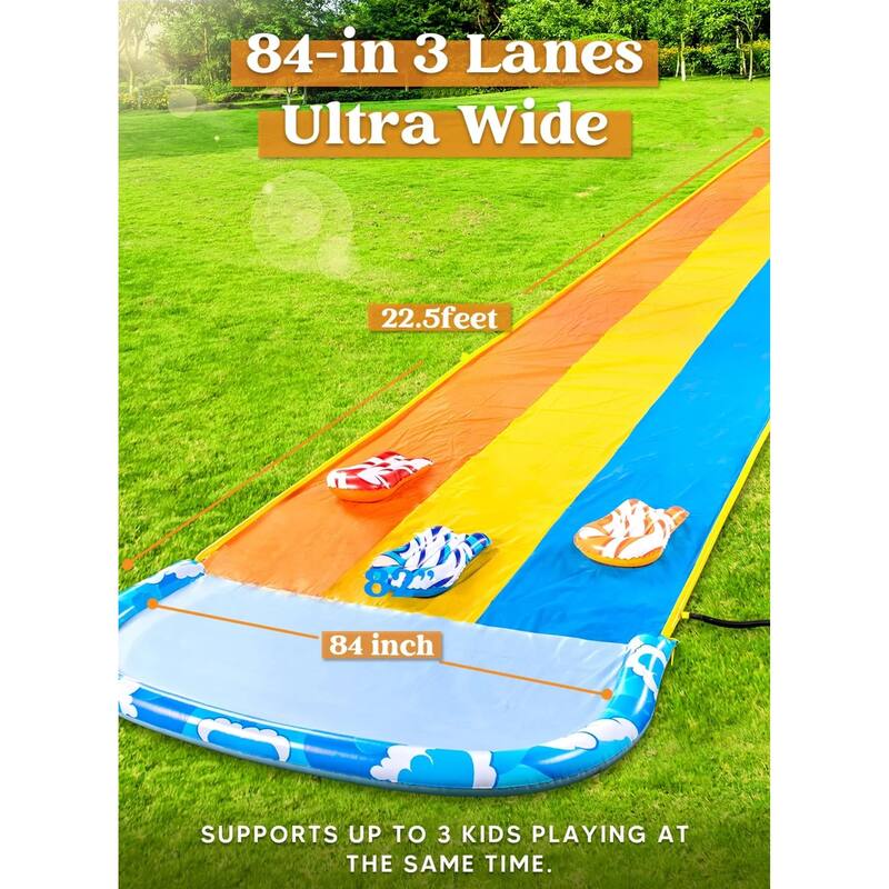 Syncfun 22 5ft Triple Water Slide And 3 Body Boards Lawn Waterslide And