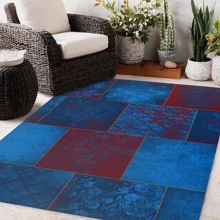 ECLECTIC BOHEMIAN PATCHWORK BLUE AND RED Outdoor Rug By Kavka Designs ...