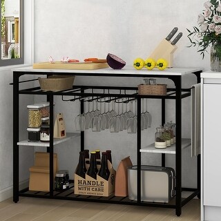 Counter Height Dining Room Kitchen Island Prep Table with Glass Racks ...