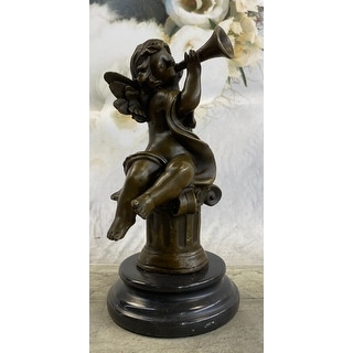 Cherub Boy Playing Trumpet Bugle Bronze Statue Sculpture Figure Moreau ...