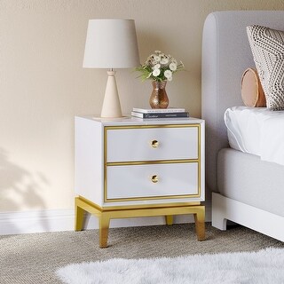 Holton Wood Nightstand Solid Wood 2-Drawer Gold Bedside End Table White - Bed Bath & Beyond ...