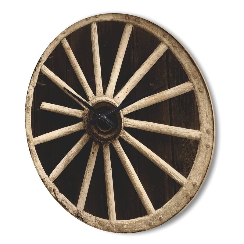 Designart 'Sepia Country Wagon Wheel Clock' Farmhouse Wood Wall Clock ...