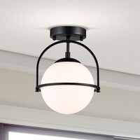 Mid Century Orb Flush Mount Ceiling Light Opal Glass Black Chandelier - Bed Bath & Beyond - 36361872