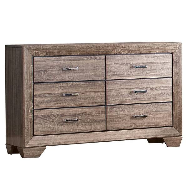 Transitional Style Wooden Dresser with Six Drawers and Metal Handles ...