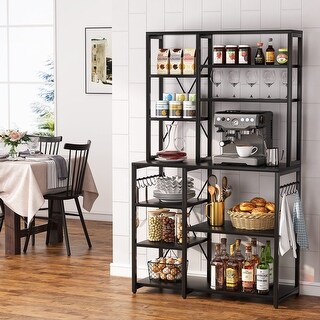 6 Tier Kitchen Bakers Rack with Hutch Organizer 10 Hooks Rack, Kitchen ...