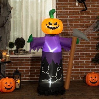 Outsunny 5 ft. Outdoor Light-Up Pumpkin Inflatable Halloween Decoration ...
