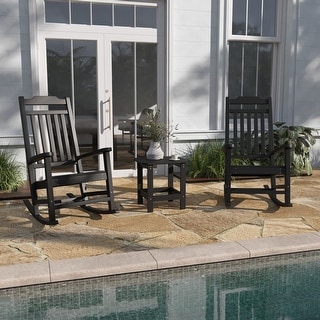 Set of 2 Indoor/Outdoor Poly Resin Rocking Chairs with Side Table - Bed ...