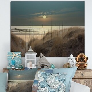 Designart "Full Moon Rising Through Beach Grass" Beach Canvas Art Print ...