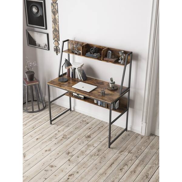 Industrial Computer Desk Study Table, with Desktop Storage Shelves ...