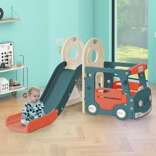 Kids Slide Set With Bus Play Structure And Basketball Hoop - Bed Bath ...