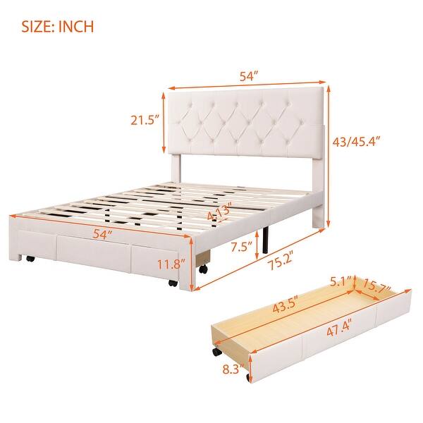 Full Size Tufted Upholstered Platform Bed with Removable Wheeled ...