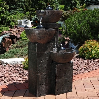 3-Tier Burning Bowls Outdoor Water Fountain Patio & Lawn Feature - 34 ...