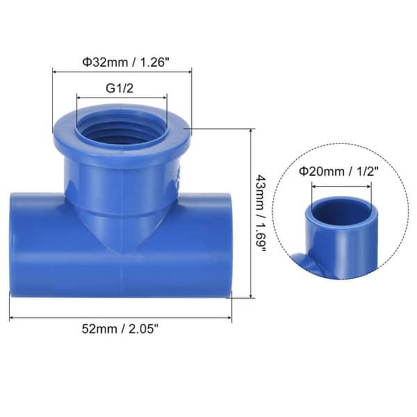 Tee Pipe Fitting G1/2 Female Thread DN15 1/2" ID Socket-U Adapter - Bed ...