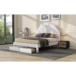 Simple Stylish Full Size Upholstered Platform Bed with Seashell Shaped ...