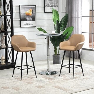 Light Camel Bar Stools with Back and Footrest Counter Height Set of 2 ...