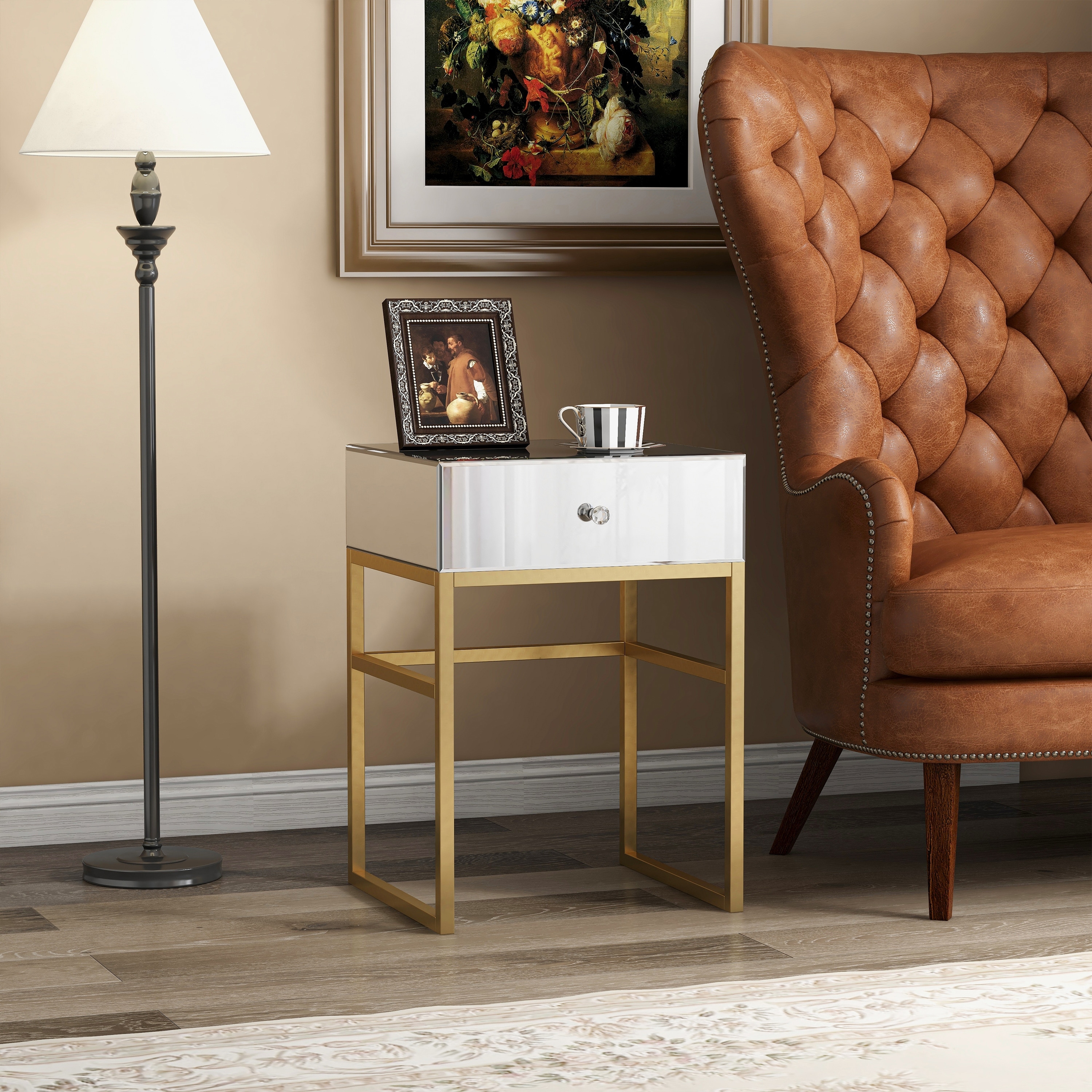 Modern Glass Mirrored Side Table End Table - Bed Bath & Beyond - 38203801