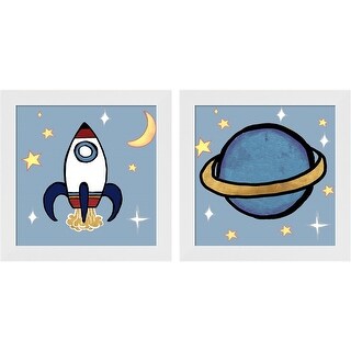 Elizabeth Medley 'Rocket Ship & Space Planet' Framed Art (Set of 2 ...