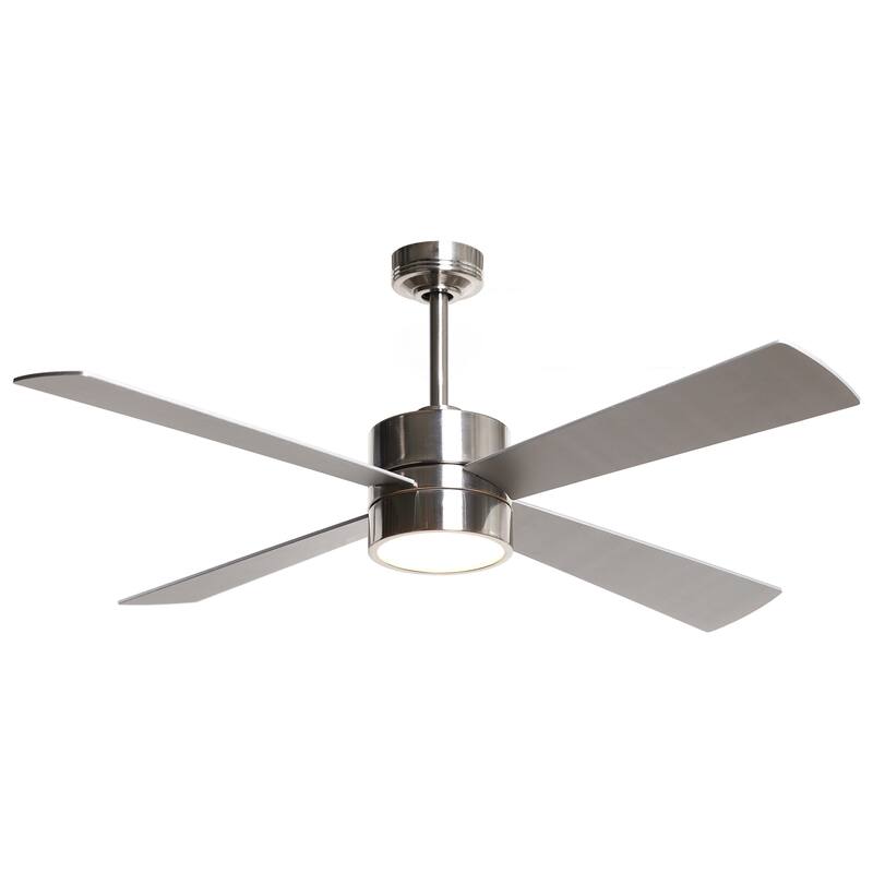 52" Modern Brushed Chrome LED Ceiling Fan with Light Kit and Remote ...