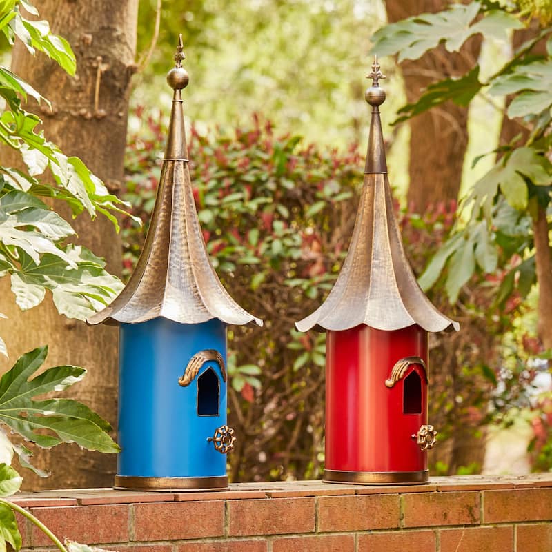 Glitzhome 32"H Farmhouse Retro Metal Pagoda Birdhouse with Bronze Roof ...