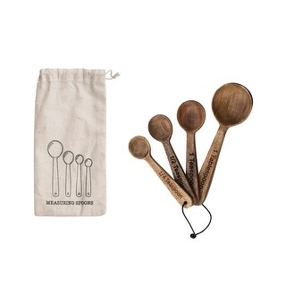 Mango Wood Measuring Spoons, Set of 4 in Printed Drawstring Bag - Bed ...