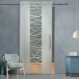 Sliding Glass Barn Door With Waves Design V2000 - Bed Bath & Beyond ...