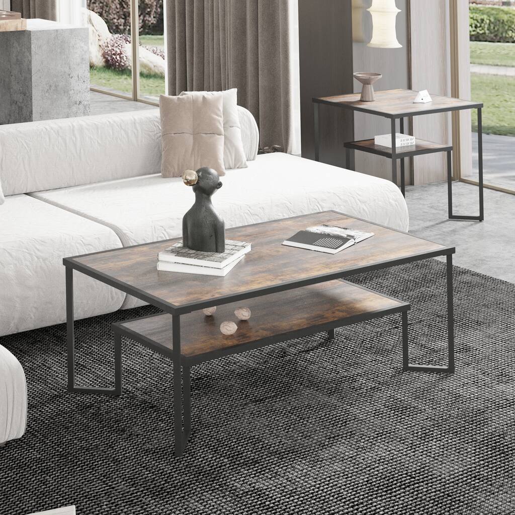 Dual Tier Coffee Table with 2-Tier Wood Storage Shelf - Overstock ...
