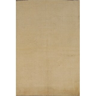 Muted Gold Beige Gabbeh Modern Rug Hand-Knotted Wool Carpet - 3'10"x 6 ...
