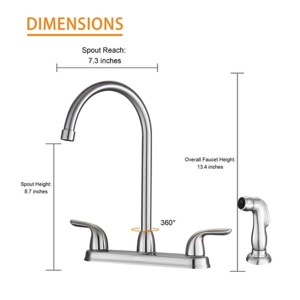 Kitchen Sink Faucet with 2 Handles and Pull-Out Side Sprayer, 4-Hole ...