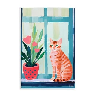 Stupell Cat & Tulips in Windowsill Wall Plaque Art Design By Roozbeh ...