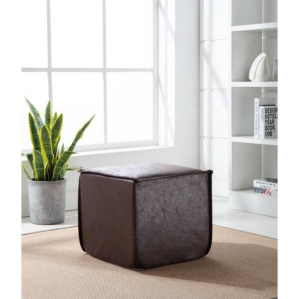 Square Pouf with Foam Core - Dark Brown Faux Leather - Bed Bath ...