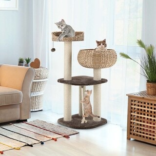 41'' Hand-Made Cat Tree Tower Natural Bowl Shaped w/ 2 Perch - Bed Bath ...