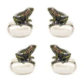 Set Of 4 Rhinestone Encrusted Metal Green Frog Napkin Rings - 2.5 X 2. ...