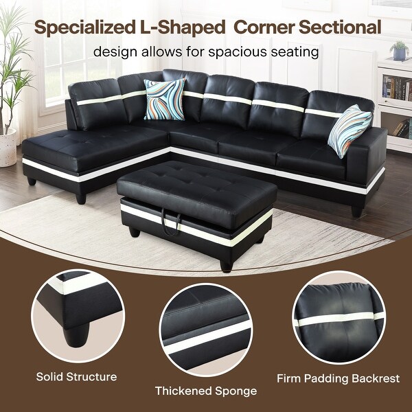 L Shape Semi PU Leather Living Room Sofa Set with Ottoman 3 Piece Bed Bath Beyond 39894869