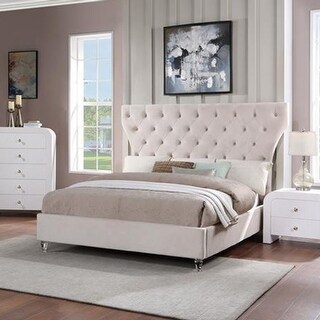 Cream Tufted Velvet Queen Platform Bed with Acrylic Legs - Bed Bath ...