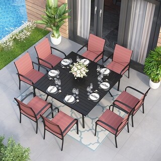 9-Piece Patio Dining Set, 60 Inch Square Metal Table and 8 Textilene ...