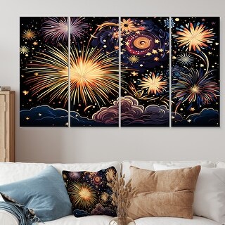 Designart "Fireworks Celestial Sky" Fireworks Extra Large Canvas Set Of ...