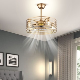 20" Matte Gold Modern Caged Ceiling Fan With Light Invisible Blades ...