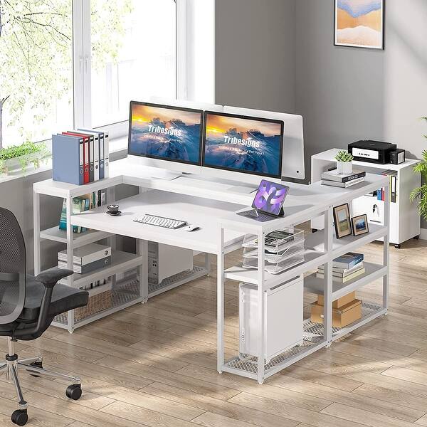 Tribesigns 63'' Computer Desk with Storage Shelves and Monitor Shelf ...