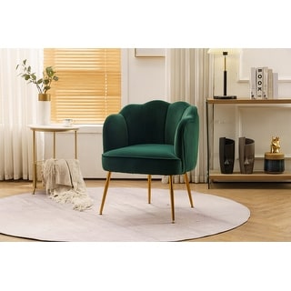 Velvet Fabric Accent Chair, Shell Shape Arm Chair with Gold Legs for ...