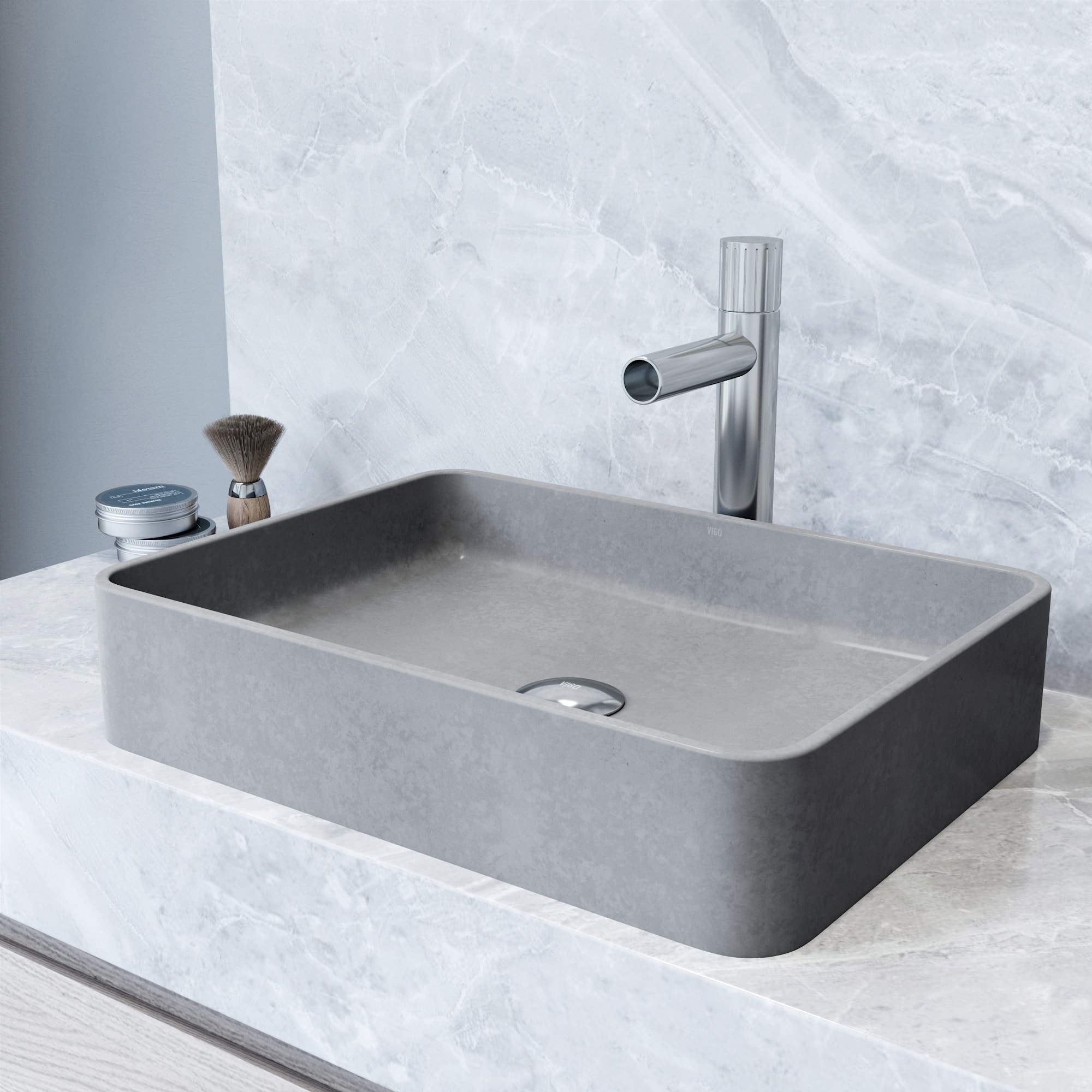 VIGO Concreto Stone Rectangular Bathroom Vessel Sink - Bed Bath ...