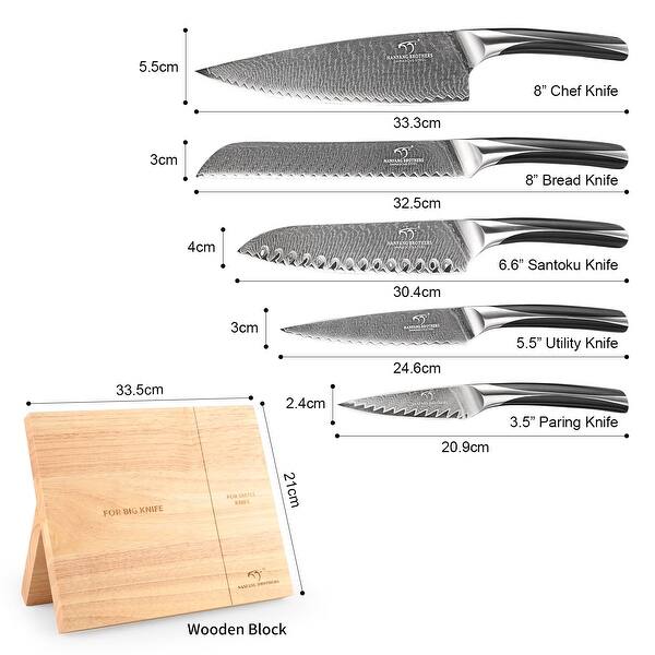6-Piece Damascus Steel VG10 Kitchen Knife Set with Wood Magnetic Knife ...