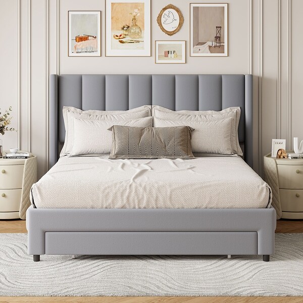 Wingback bed with drawers store