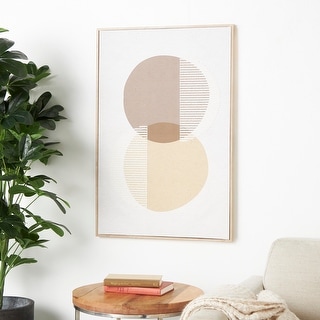 Brown Wooden Overlapping Circle Geometric Framed Wall Art with White ...