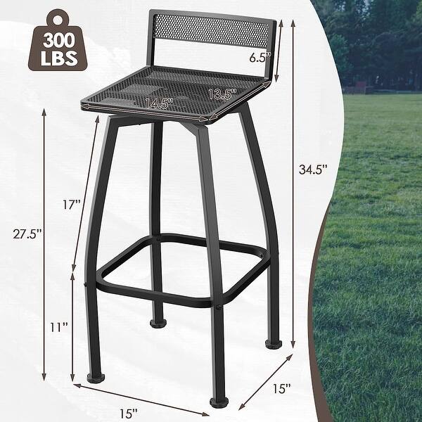 Set of 2 Wrought Iron Patio Bar Stools with Swivel and Waterproof ...