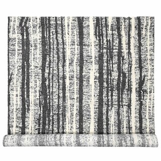 Shahbanu Rugs Ivory and Black Plush Pile Undyed Wool Modern Vertical ...