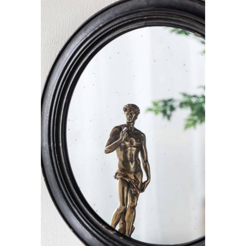 23.5" Circle Wall Mirror with Wooden Black Frame, Accent Mirror ...